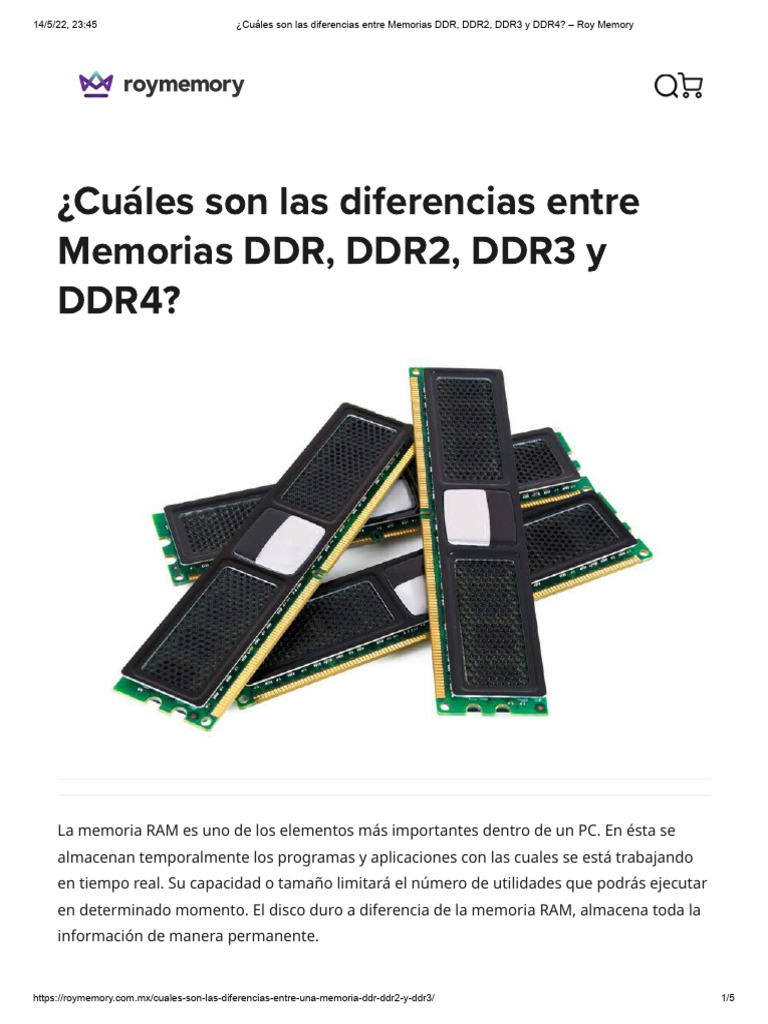 ¿Cuáles Son Las Diferencias Entre Memorias DDR, DDR2, DDR3 y DDR4 - Roy Memory | PDF | Memoria ...