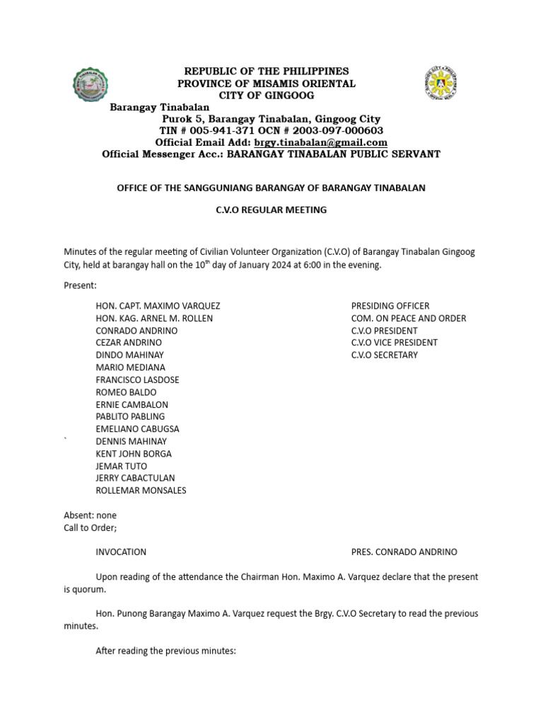Cvo Minutes | PDF