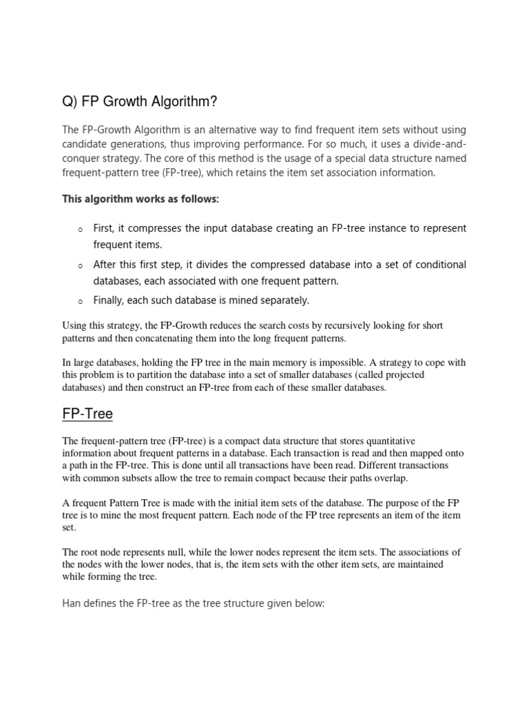 Q) FP Growth Algorithm?: This Algorithm Works As Follows | PDF | Theoretical Computer Science ...