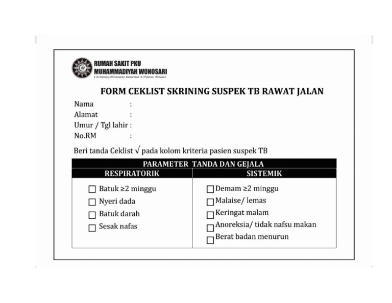 Form Skrining Pasien Suspek TB Rawat Jalan | PDF