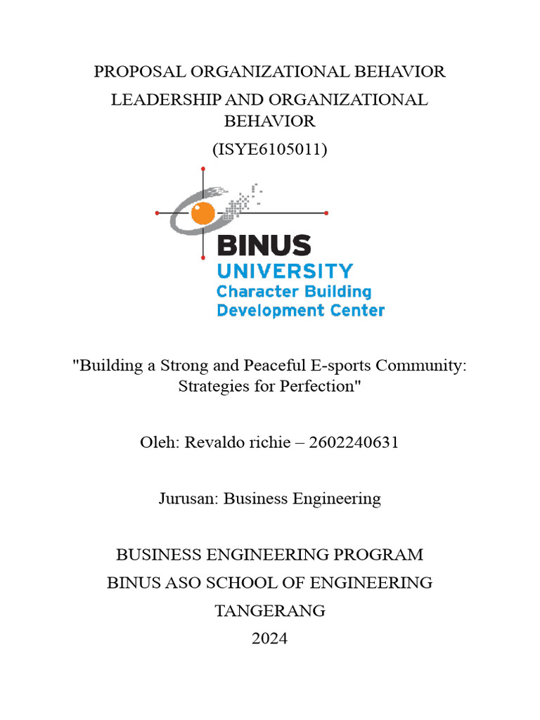 PROPOSAL ORGANIZATIONAL BEHAVIOR Esports | PDF | Community | Leadership