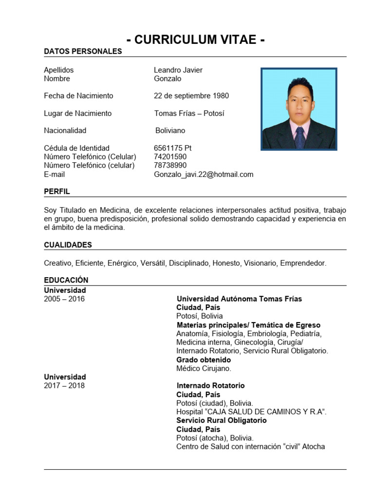 Curriculum Vitae Nelson Actual | PDF | Medicina | Bolivia
