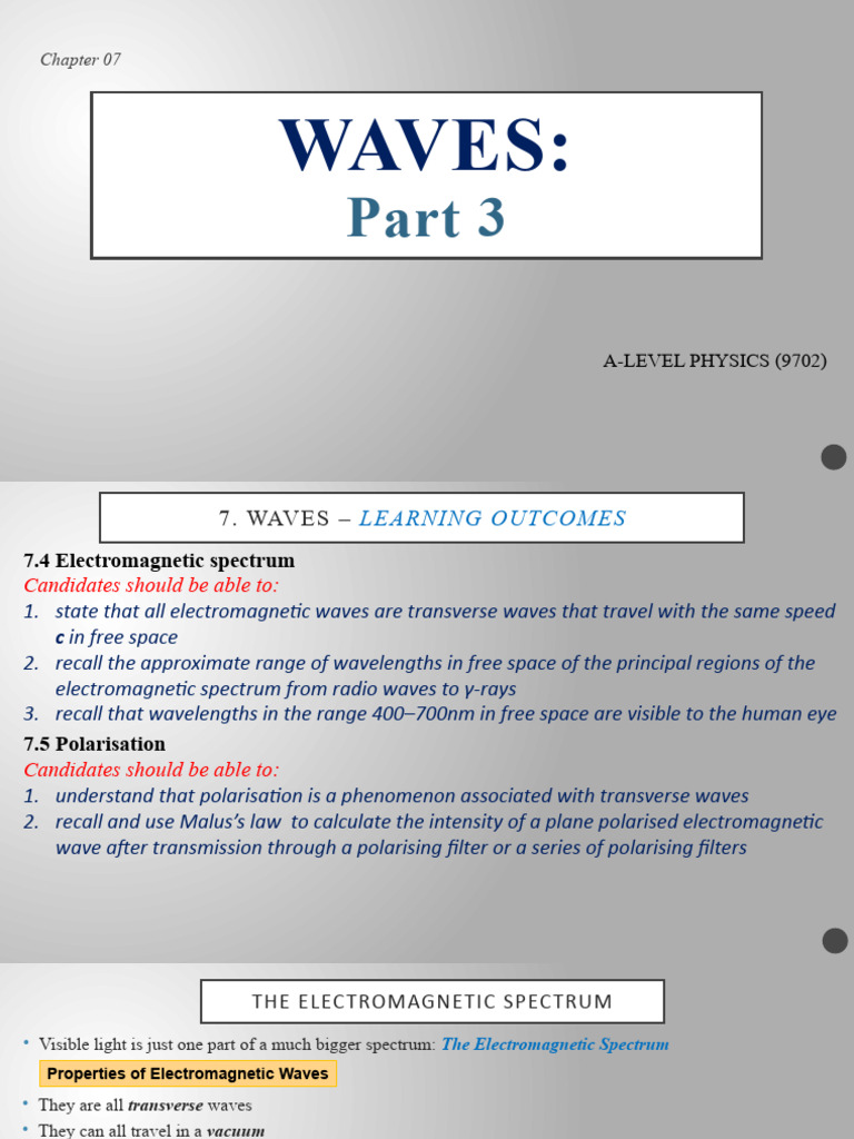 07 - Waves - PT 3 - EM Spectrum and Polarisation | PDF | Electromagnetic Radiation ...