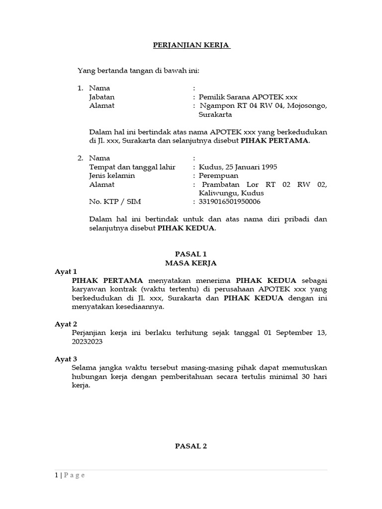 Contoh PKS Apotek | PDF