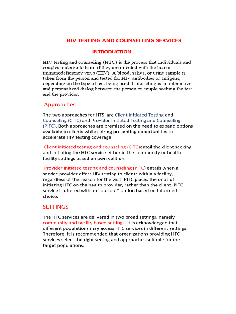 Hiv Testing and Counselling Services | PDF | Hiv/Aids | Diagnosis Of ...