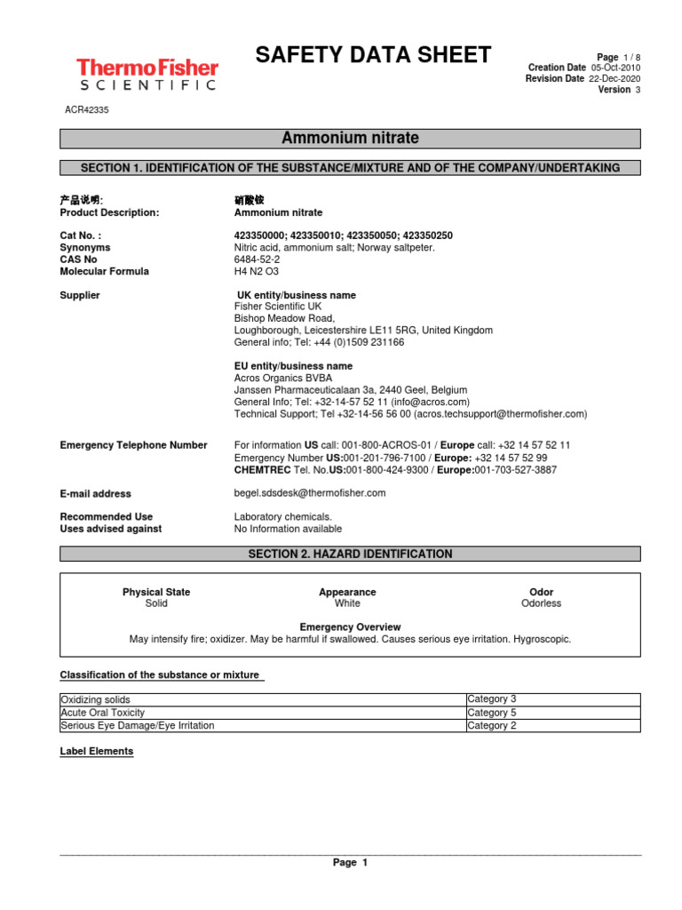 Ammonium Nitrate MTR CGV4 EN | PDF | Personal Protective Equipment ...