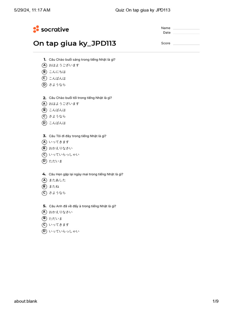 Quiz On Tap Giua Ky JPD113 | PDF