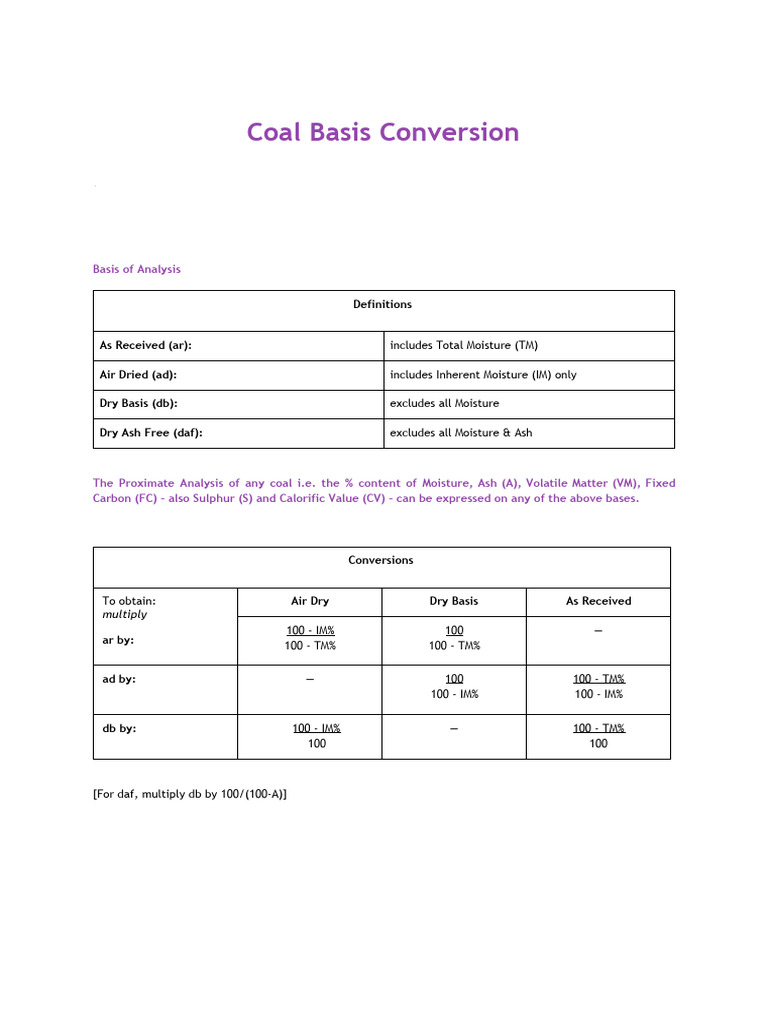 Coal-Basis-Conversion | Download Free PDF | Ton | Tonne
