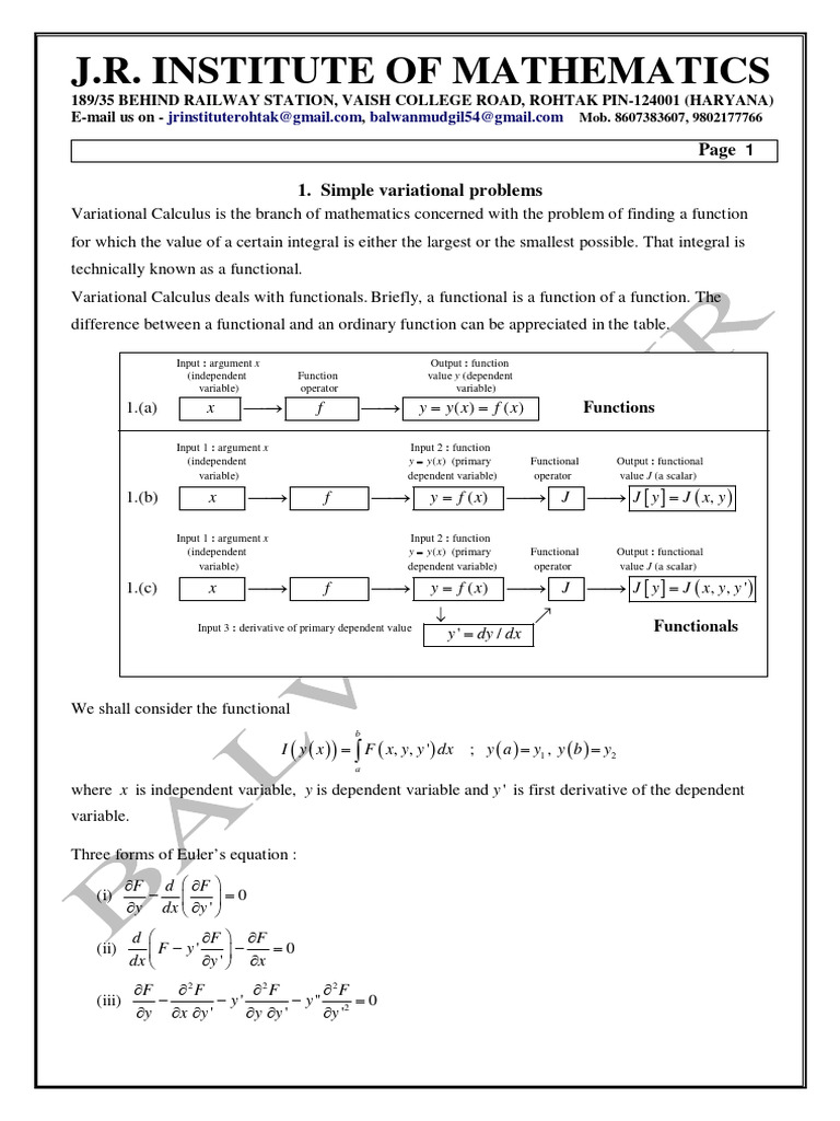 Calculus Of Variation By J R Institute Download Free Pdf Function Mathematics Derivative