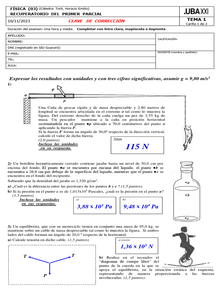 FÍSICA - CLAVE Corrección RECUP Primer Parcial 2023-2 TEMA 1 3c 2020 | PDF | Física Aplicada e ...
