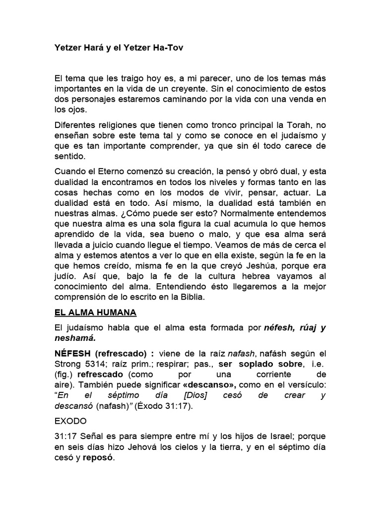 Yetzer Hará y El Yetzer | PDF | Satán | Libre albedrío