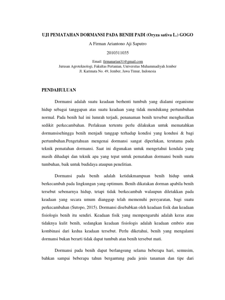 LP 3 - Uji Pematahan Dormansi Benih Padi Gogo - Firman | PDF