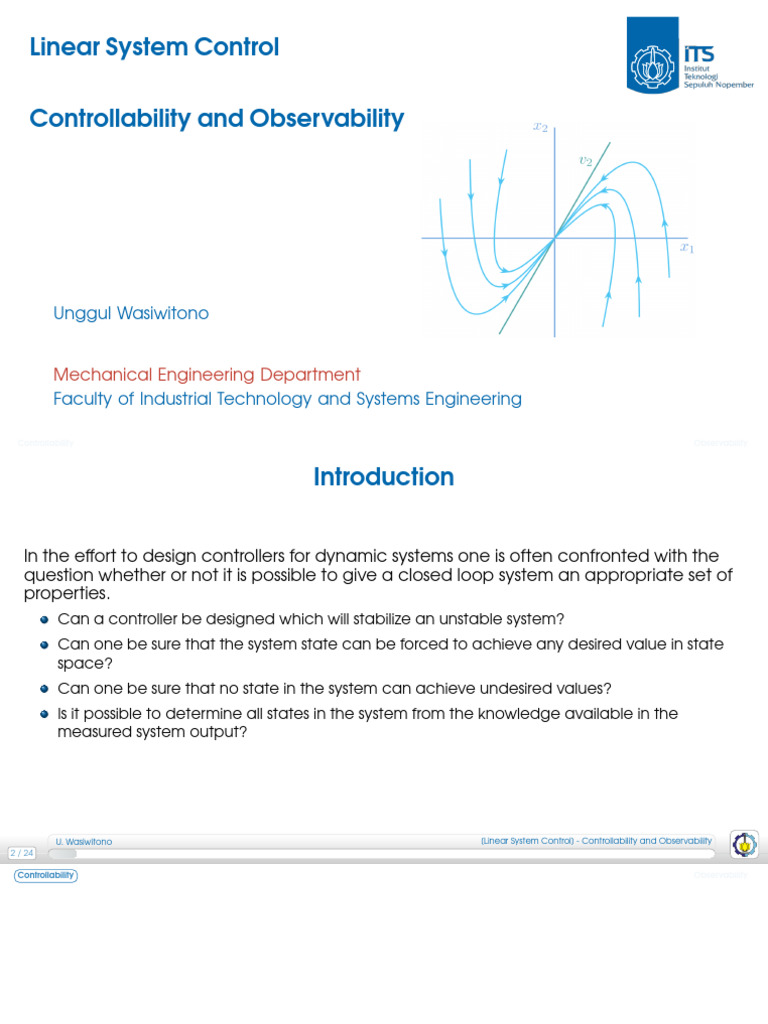 SPL 05 Controllability and Observability | PDF | System Of Linear Equations | Control Theory