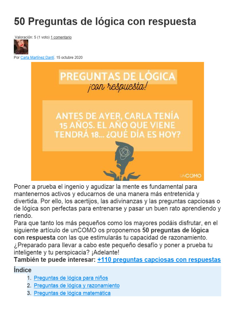 50 Preguntas de Lógica Con Respuesta | PDF