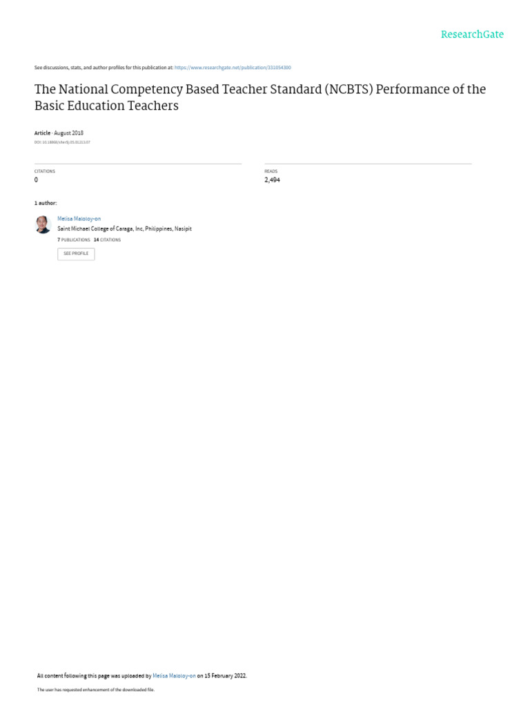 The National Competency Based Teacher Standard NCBTSPerformanceofthe ...