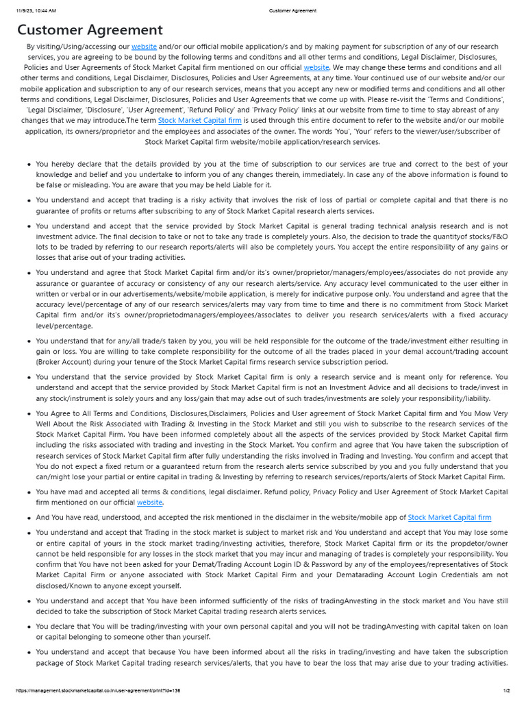 Customer Agreement | PDF | Stocks | Stock Market