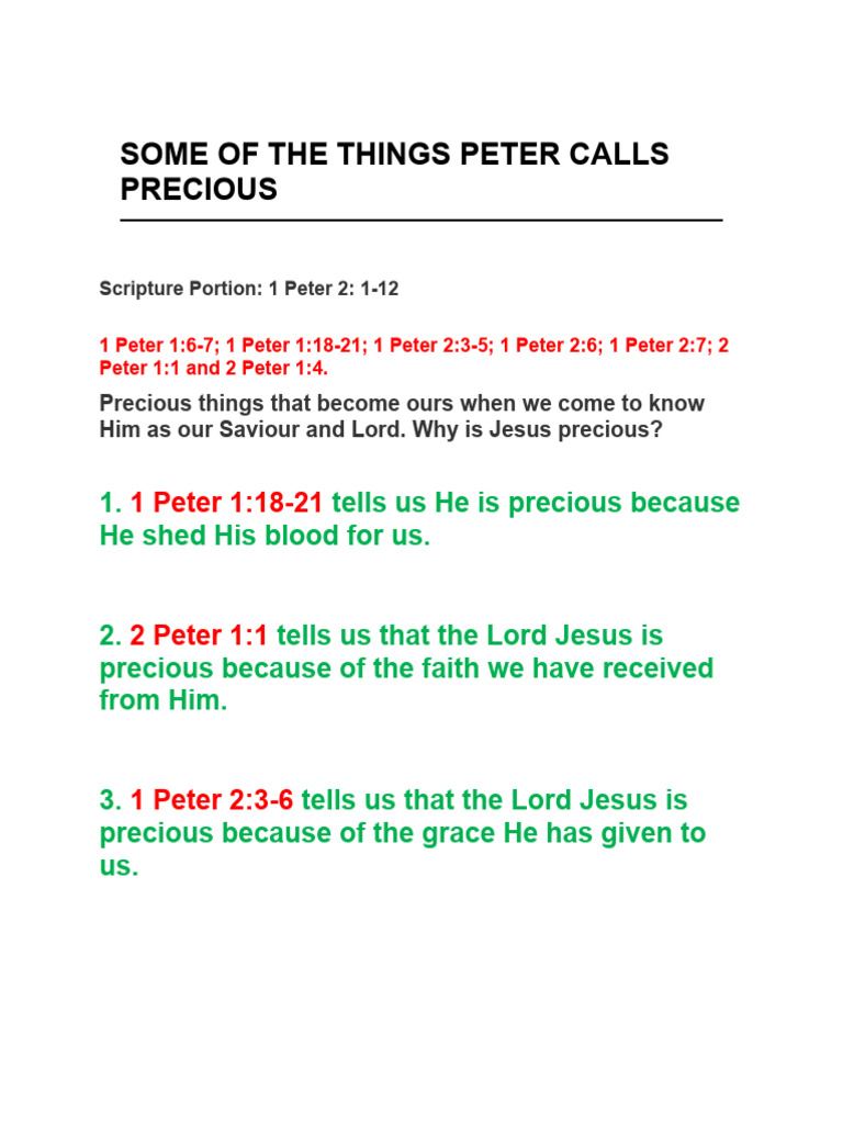The Preciousness of Jesus in Peter's Letters | PDF