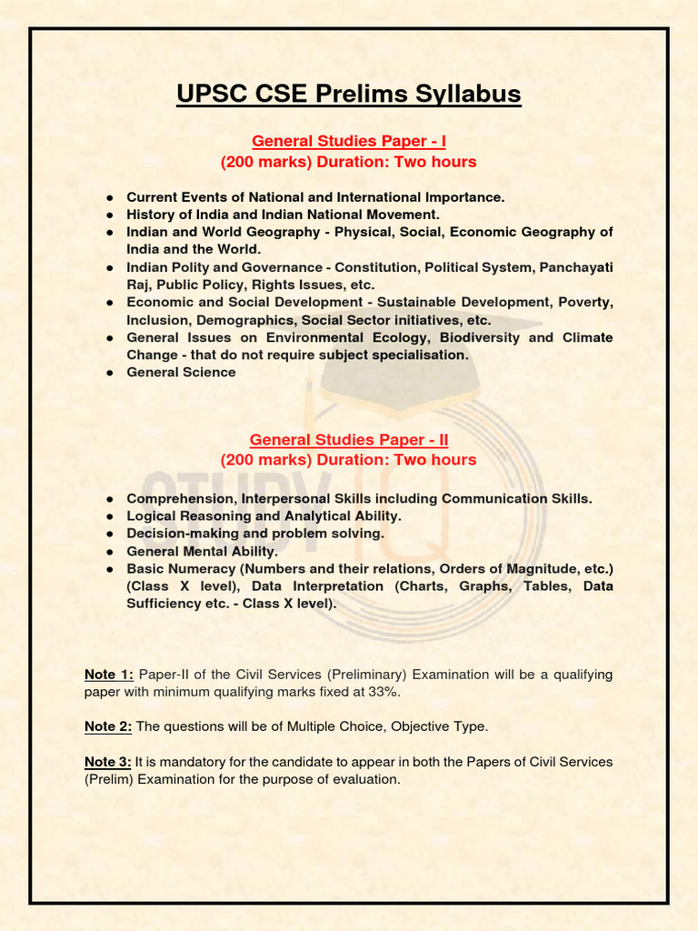 UPSC CSE - Prelims Syllabus | PDF