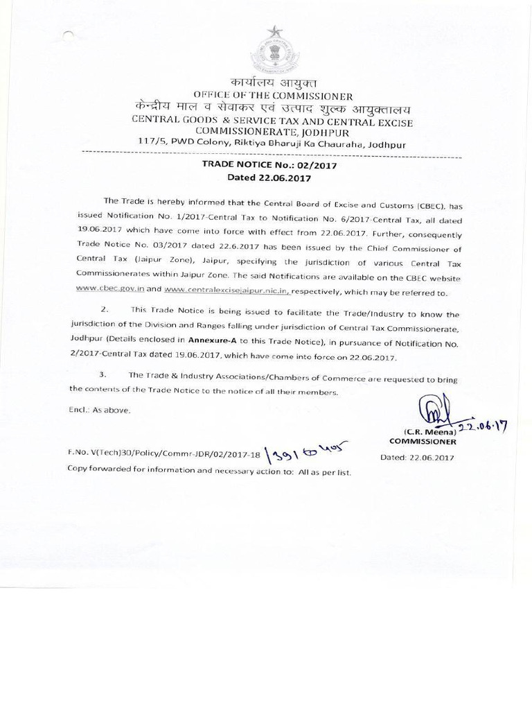 Trade Notice No.2-2017 Dated 22.06.2017 CE Jodhpur | PDF