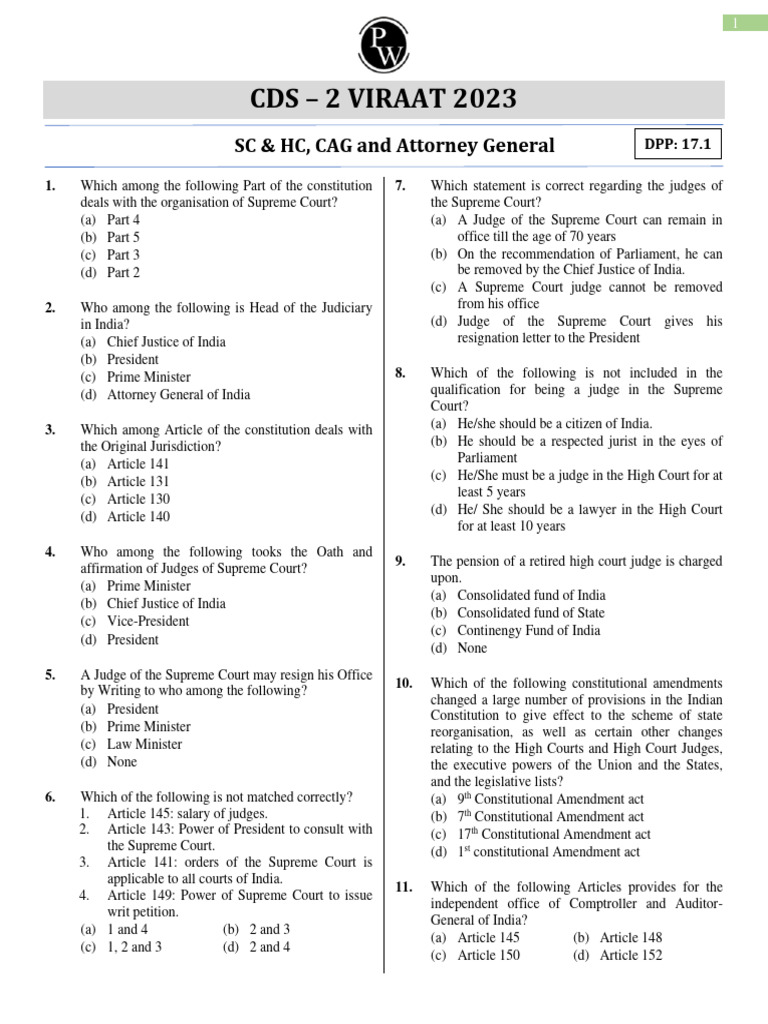 SC & HC, CAG and Attorney General - DPP 17.1 - (CDS - 2 Viraat 2023) | PDF | Supreme Court Of ...