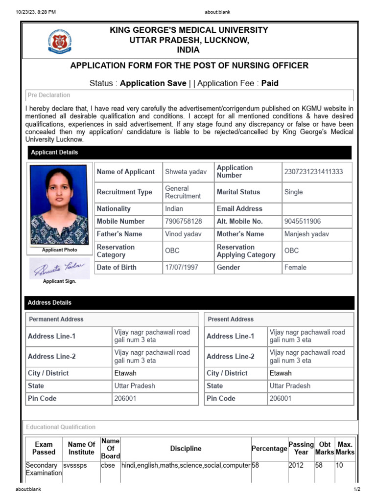 KGMU FORM - PDF 1 | PDF