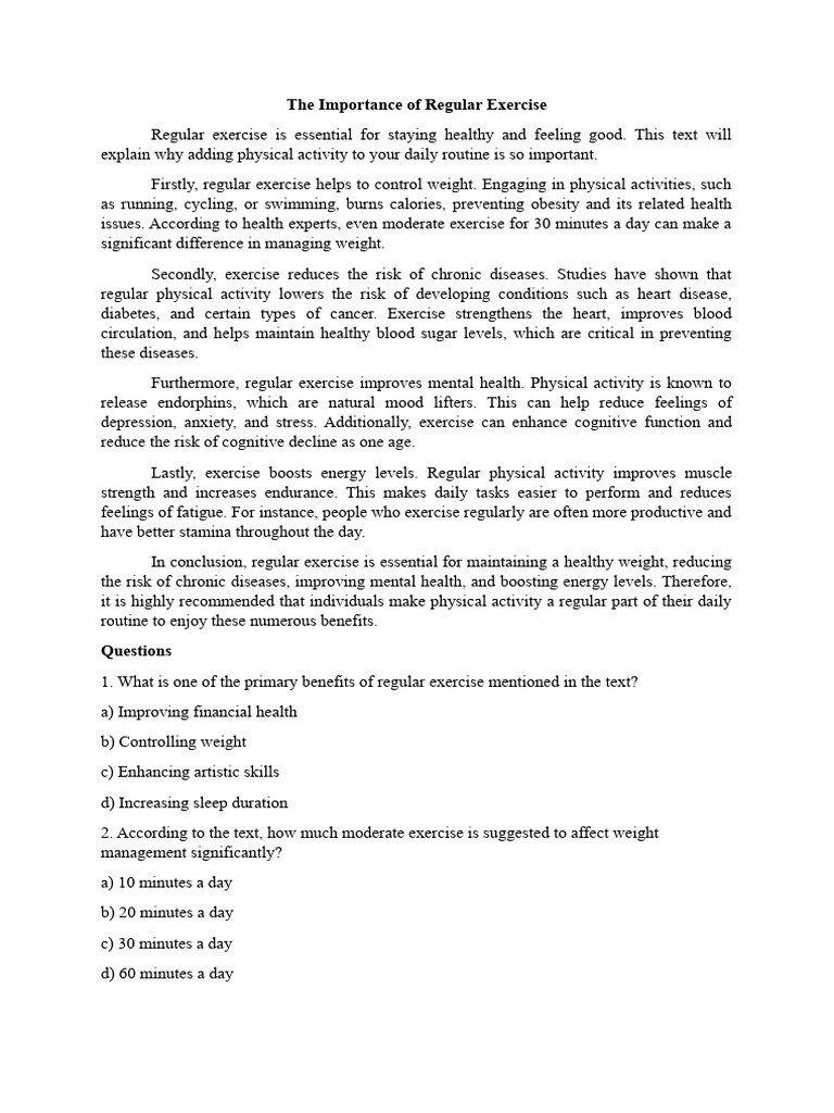 The Importance of Regular Exercise | PDF | Clinical Medicine | Diseases ...