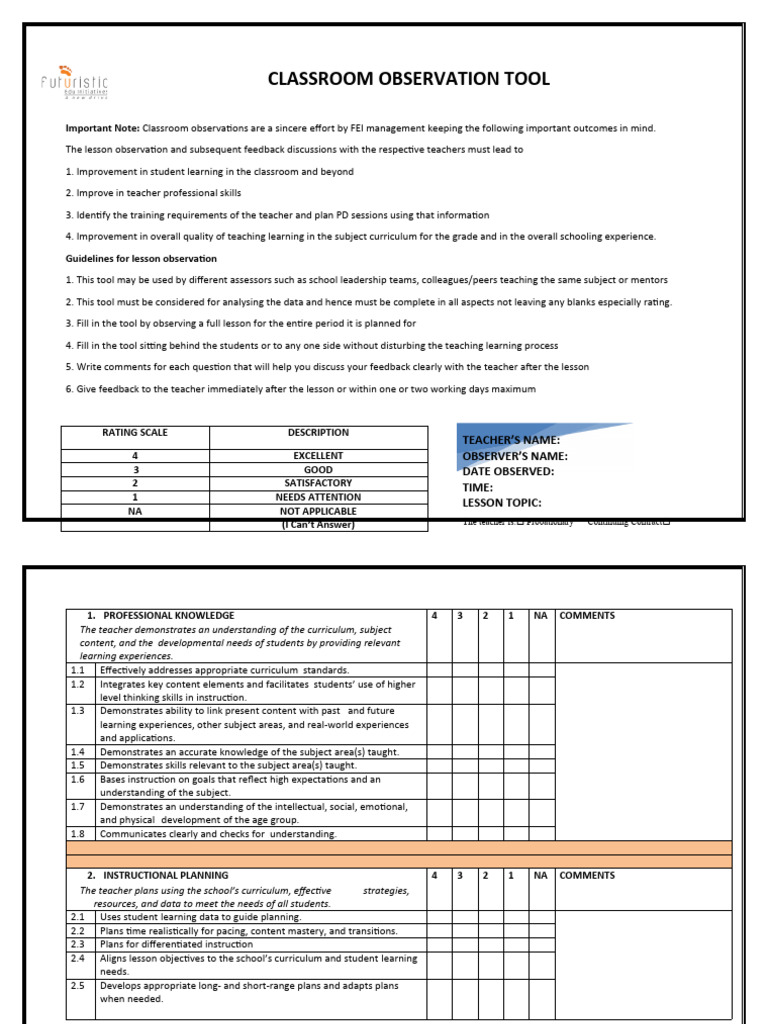 Lesson Observation Tool | PDF | Differentiated Instruction | Teachers
