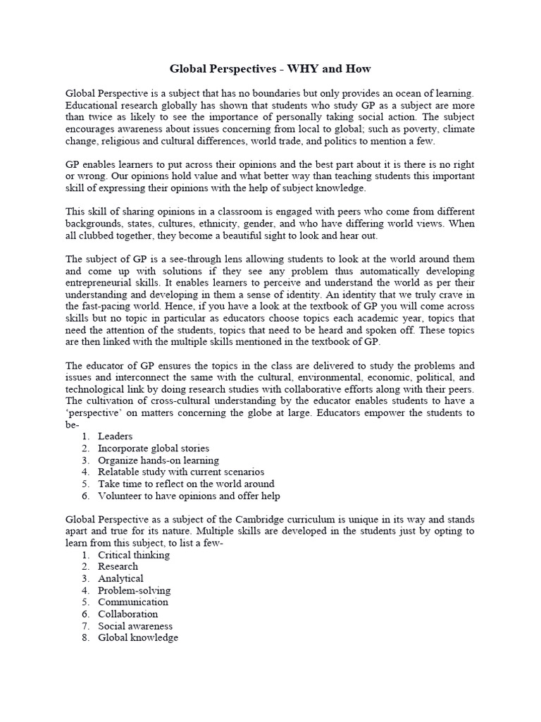Global Perspectives-Why & How | PDF | Learning | Social Psychology