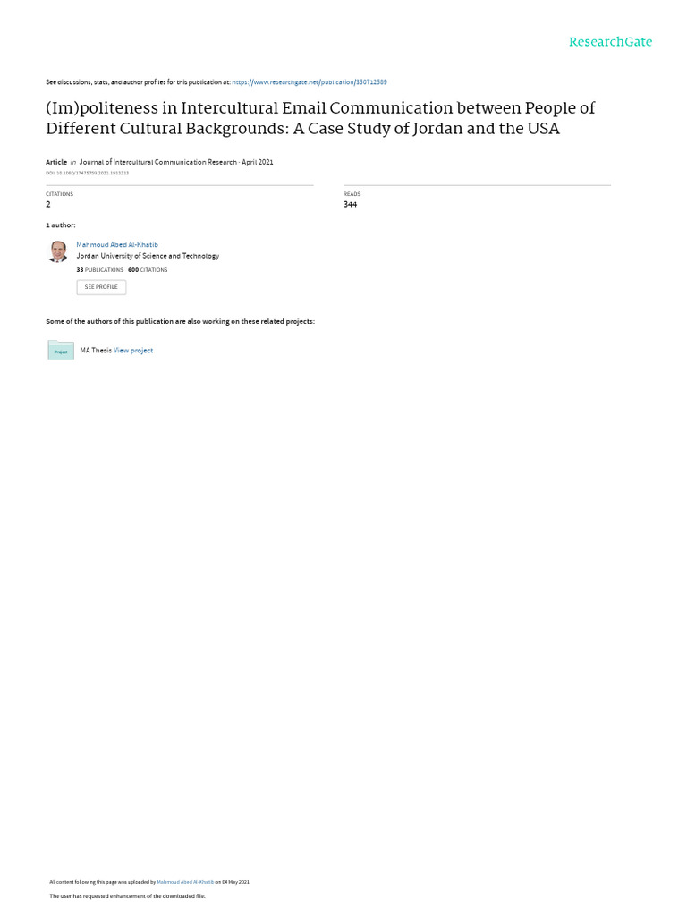 (Im) Politeness in Intercultural Email Communication Between People of ...