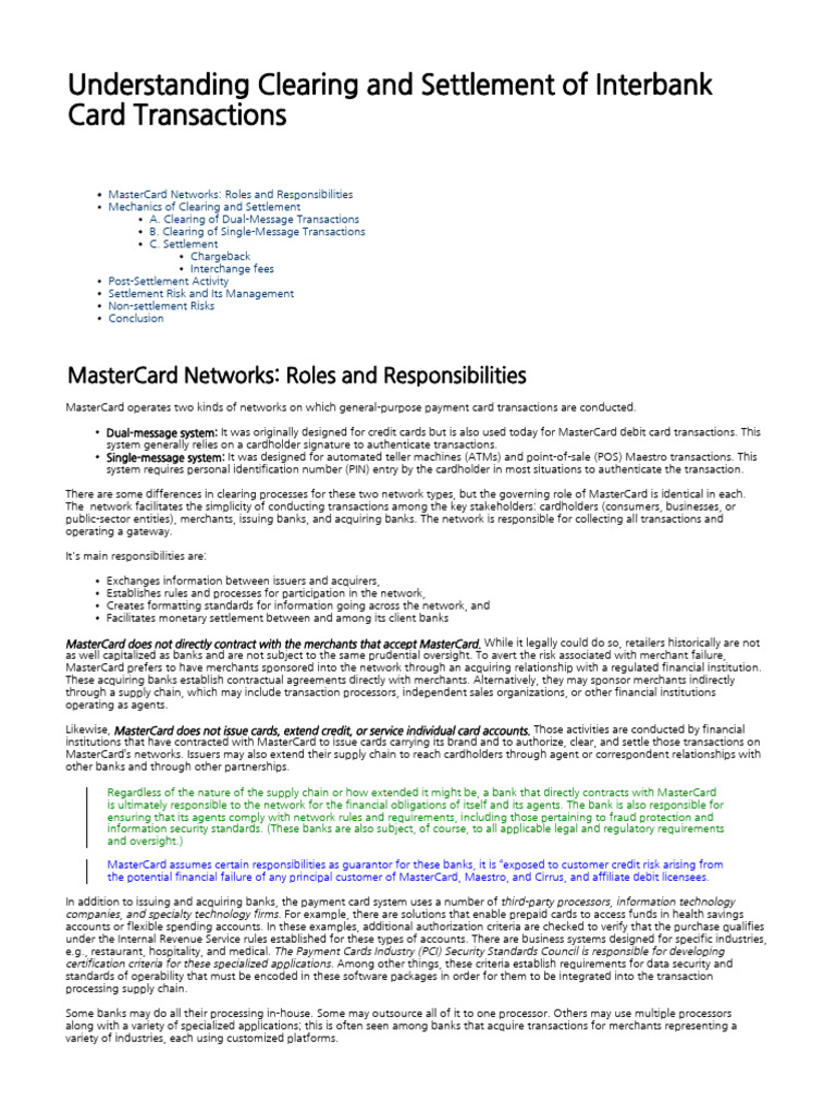 Understanding Clearing & Settlement of Interbank Card Transactions | PDF | Credit Card | Debit Card