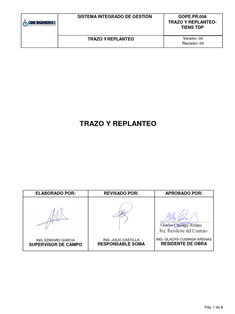 GOPE - PR. 008 Trazo y Replanteo Rev.00 | PDF | Tecnología