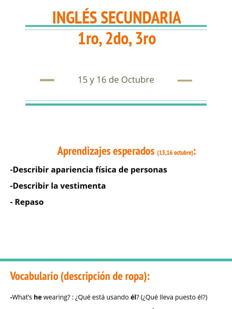 INGLÉS SECUNDARIA 1ro, 2do, 3ro (15,16 de Octubre | PDF | Moda | Ropa