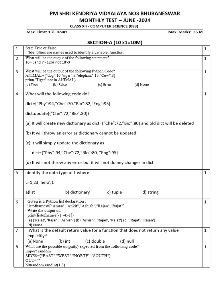 June Set-1 Mt Xii Cs 2024 | PDF | Computer Programming | Software Engineering