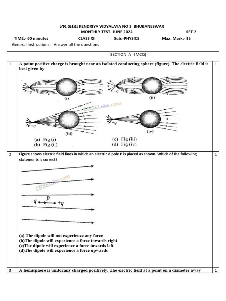 Xii Physics June Set 2 | PDF | Capacitor | Electric Field