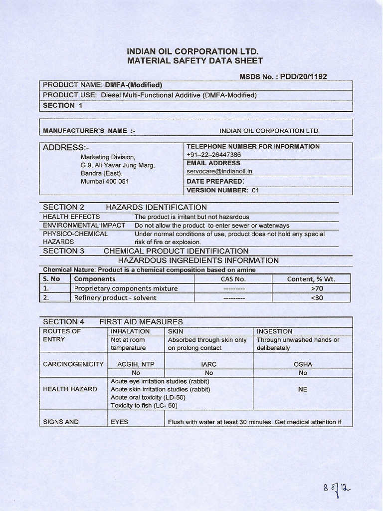 DMFA MSDS (XG Additive) | PDF