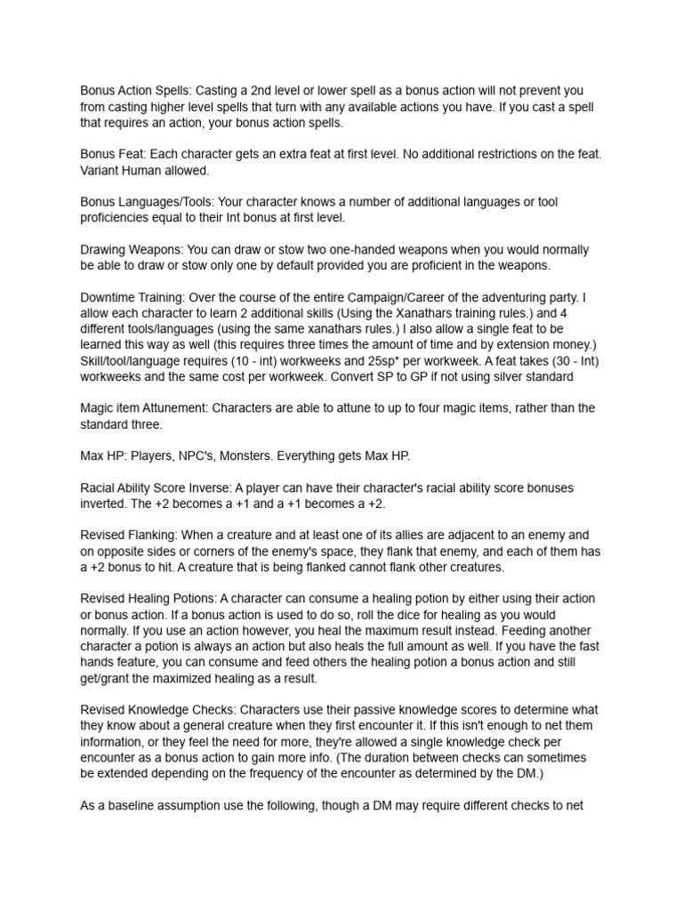 Dnd 5e Homebrew Rules | PDF