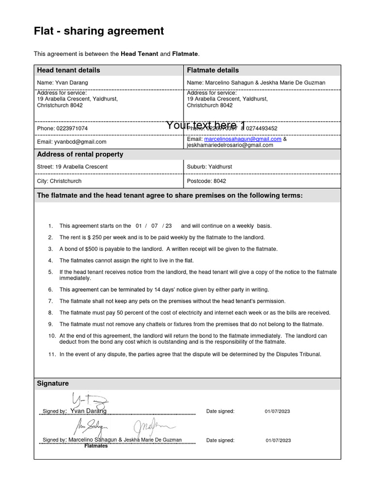 Flat Sharing Agreement | PDF | Leasehold Estate | Landlord