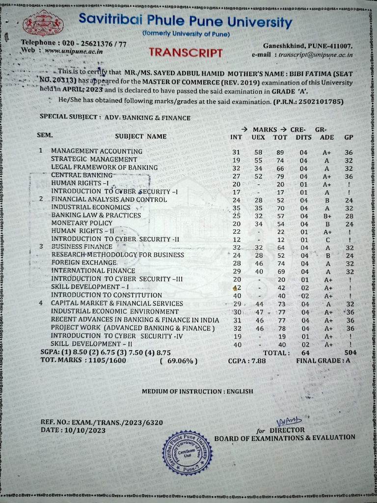 Unipune Transcript Overview | PDF | Investing | Financial Markets
