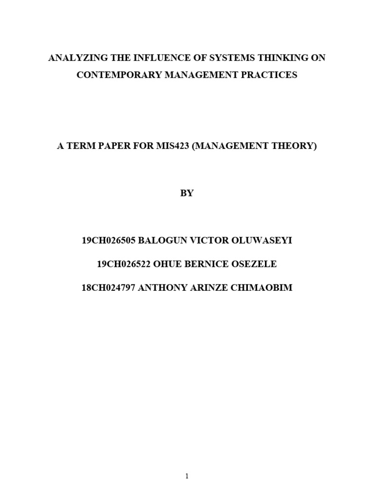 Analyzing The Influence of Systems Thinking On Contemporary Management Practices | PDF | Systems ...