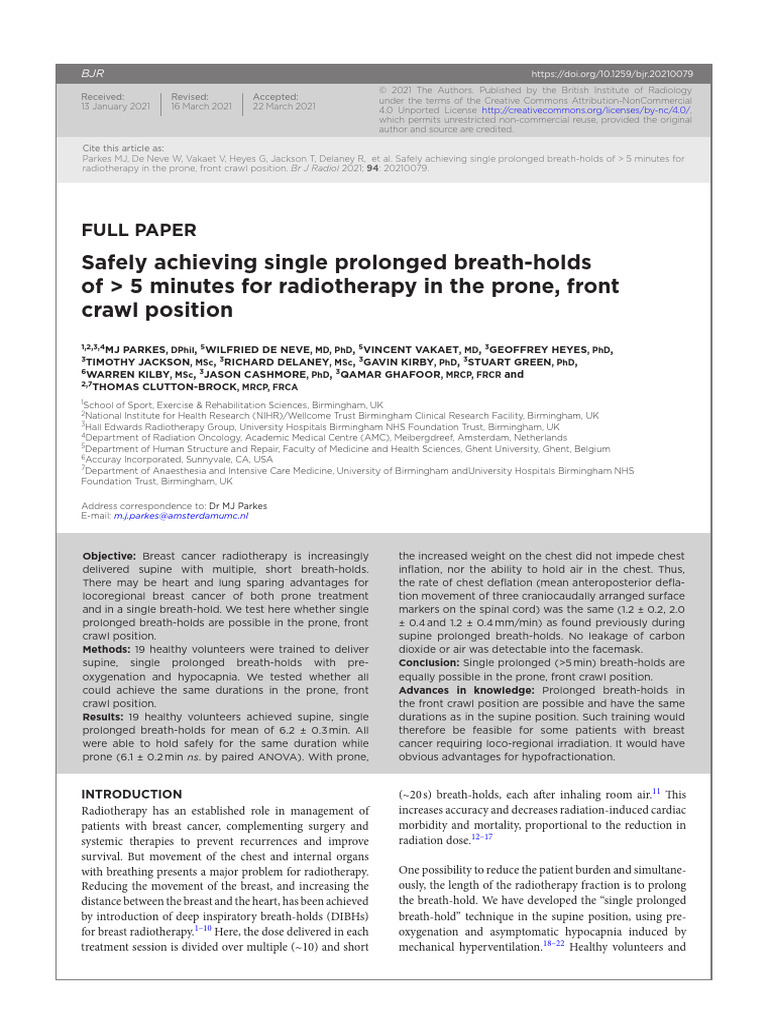 Safely Achieving Single Prolonged Breath-Holds | PDF | Radiation ...