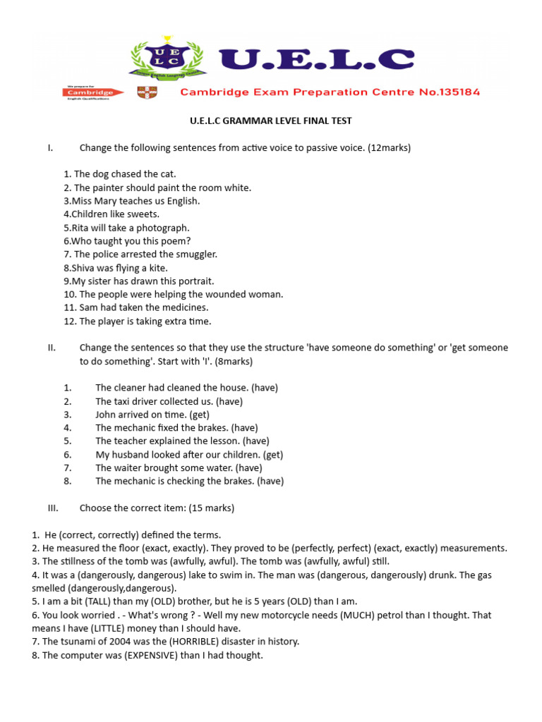 Grammar Level 4 Final Test | PDF