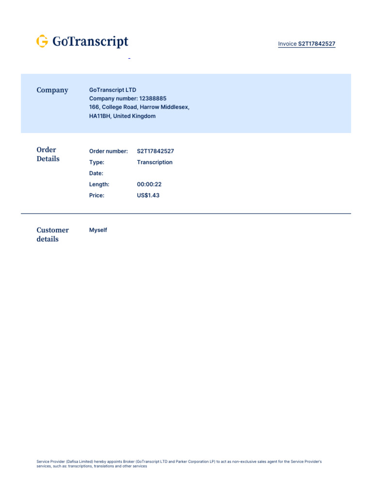 GoTranscript Invoice S2T17842527 | PDF
