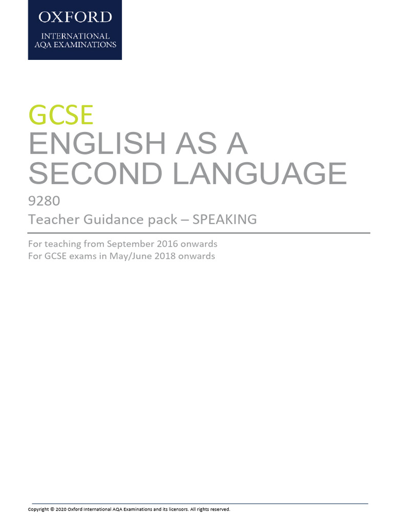 Oxfordaqa Gcse Esl Speaking Teacher Guidance Pack | PDF | English As A ...