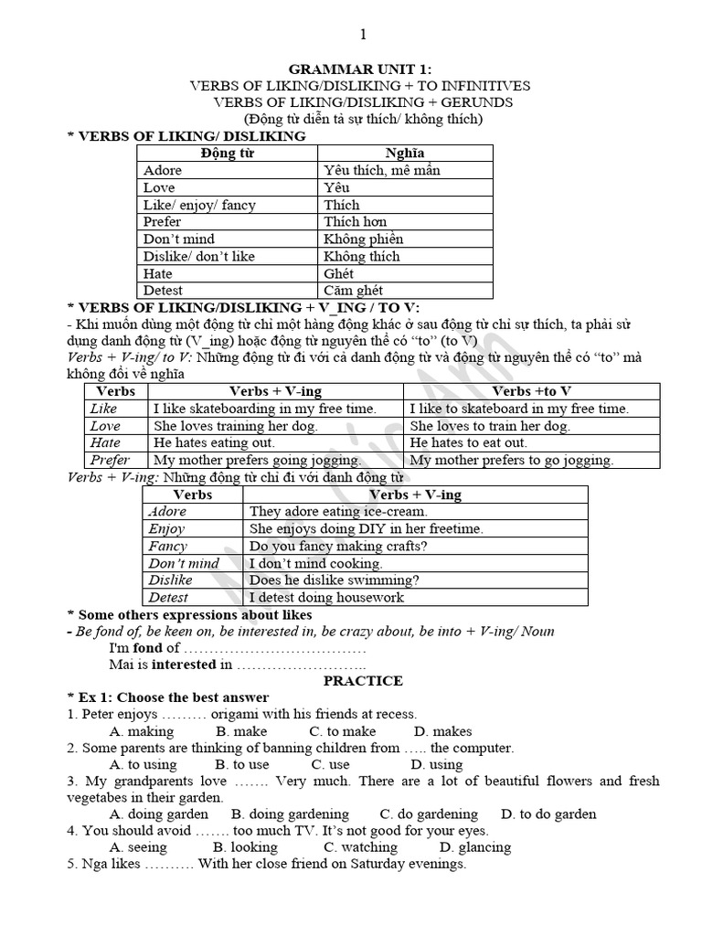 Anh 8 Unit 1 | PDF | Leisure | Syntax
