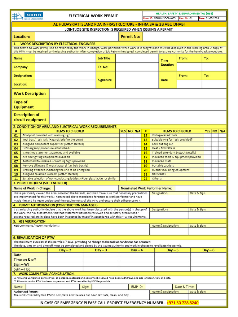 Electrical Work Permit | PDF | Workplace | Working Conditions