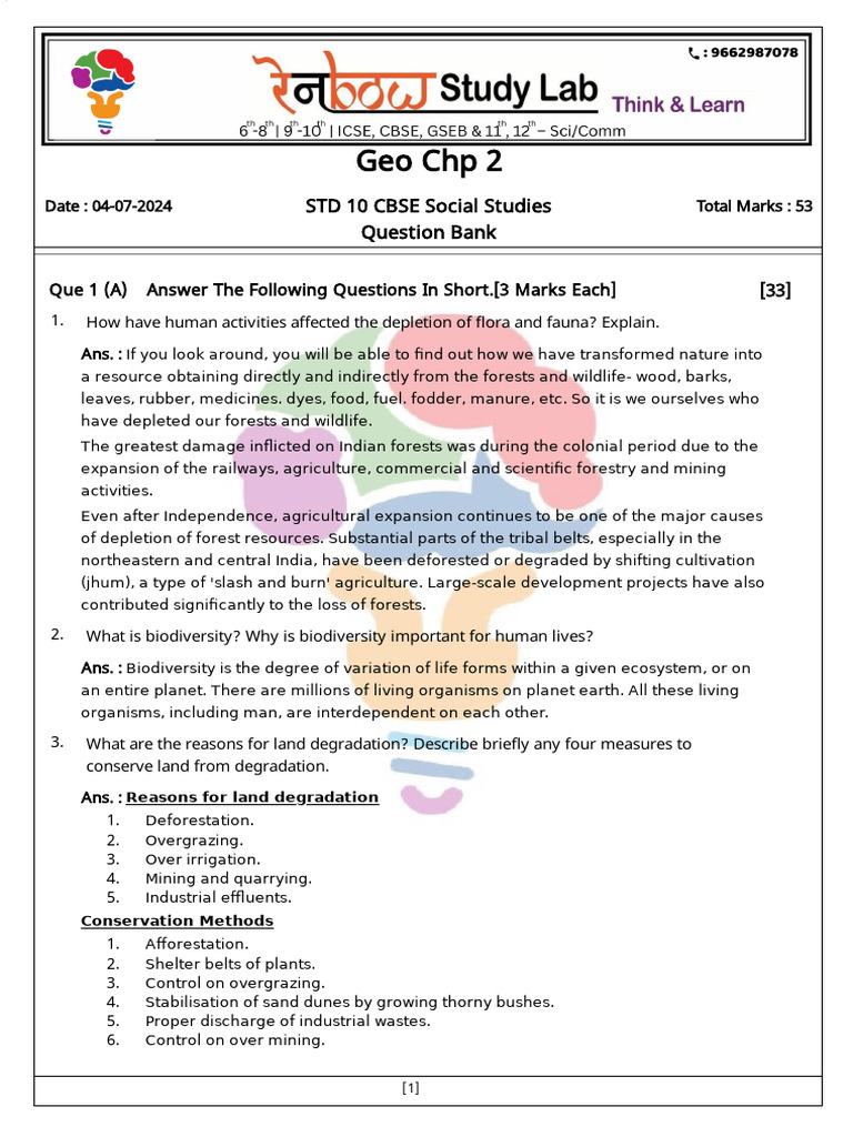 Geo CHP 2 - Solution | PDF | Conservation Biology | Environmental Degradation