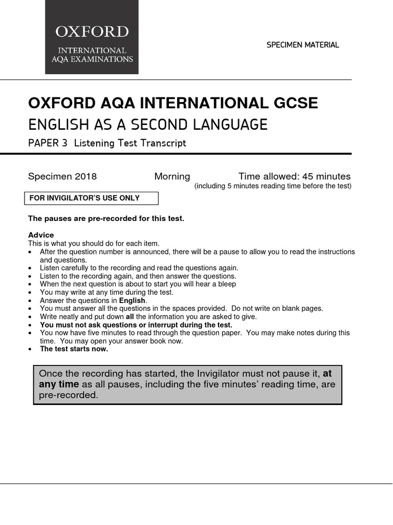 9280 International Gcse English As A Second Language Listening ...