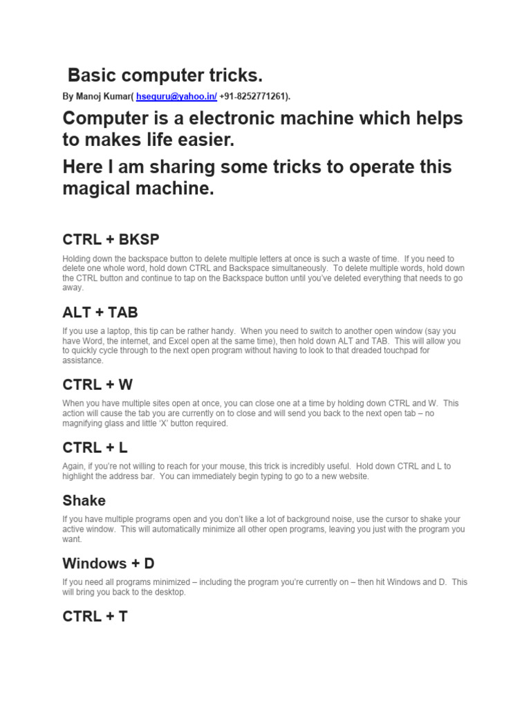 Basic Computer Tricks Pdf 