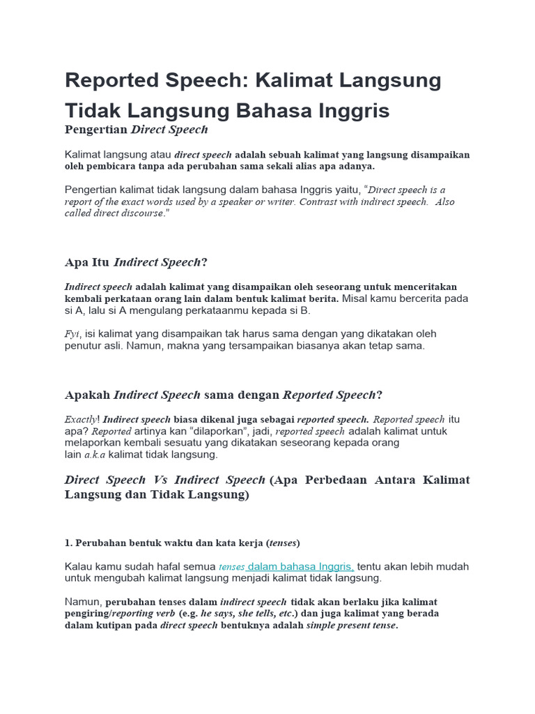 Direct vs Indirect Speech: Panduan Lengkap | PDF