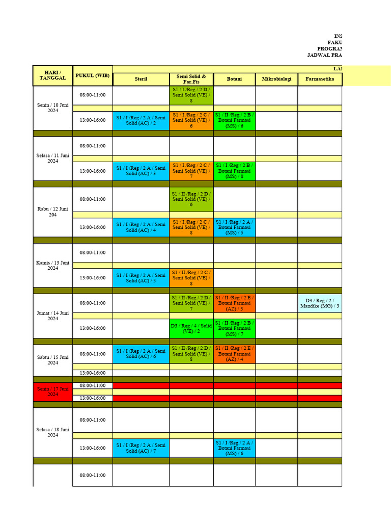 Jadwal Praktikum 10 Juni SD 08 Juni 2024 Fix | PDF